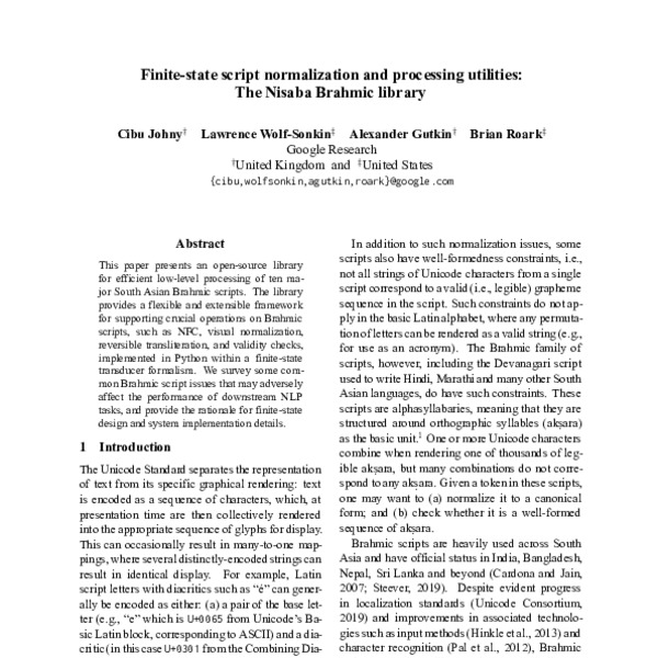 Finite-state script normalization and processing utilities: The Nisaba Brahmic library - ACL ...