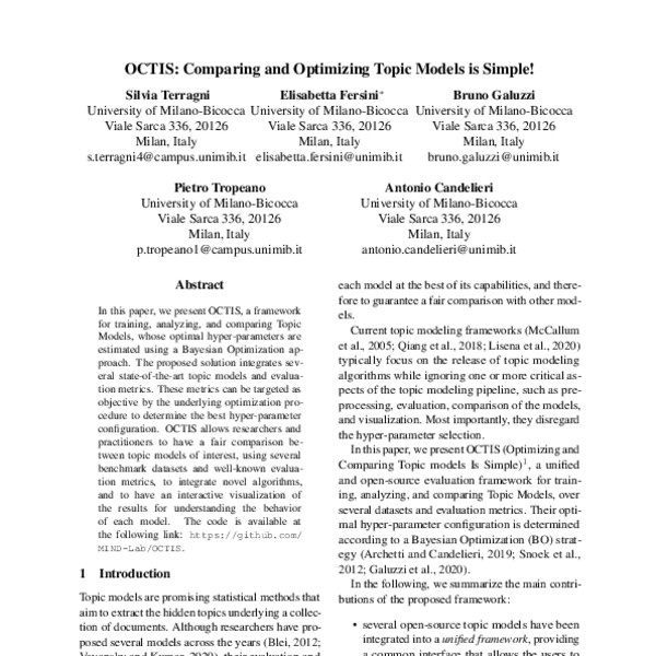 OCTIS: Comparing and Optimizing Topic models is Simple! - ACL Anthology
