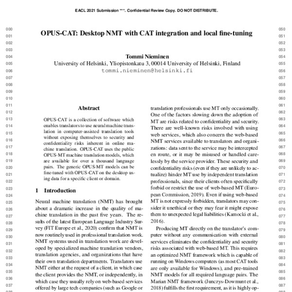 OPUS-CAT: Desktop NMT with CAT integration and local fine-tuning - ACL ...