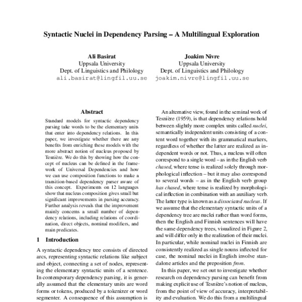 Syntactic Nuclei in Dependency Parsing – A Multilingual Exploration - ACL Anthology