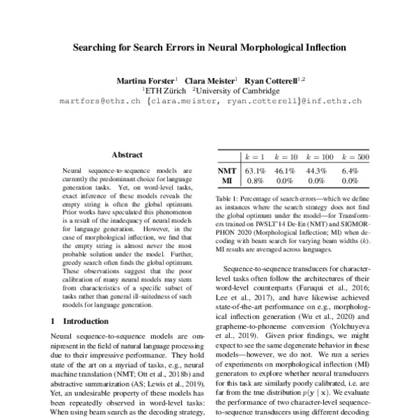 Searching for Search Errors in Neural Morphological Inflection - ACL Anthology