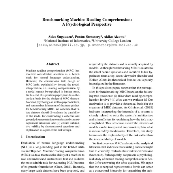 Benchmarking Machine Reading Comprehension: A Psychological Perspective ...