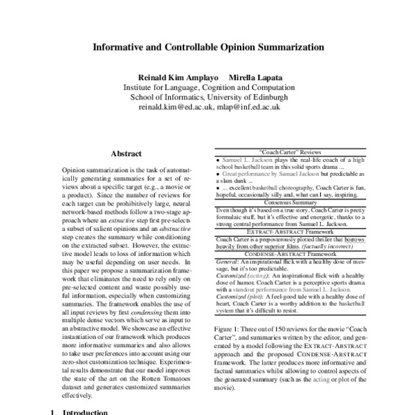 Informative and Controllable Opinion Summarization - ACL Anthology