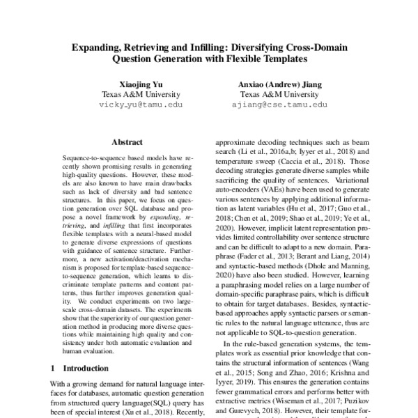 Expanding, Retrieving and Infilling: Diversifying Cross-Domain Question Generation with Flexible ...