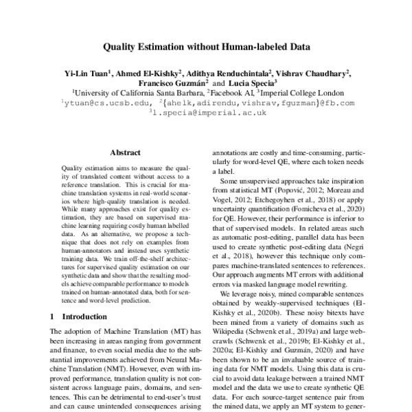 Quality Estimation without Human-labeled Data - ACL Anthology