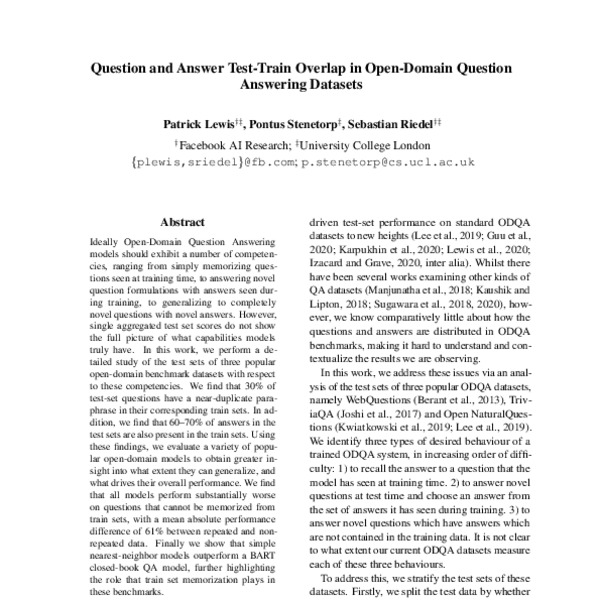 Question and Answer Test-Train Overlap in Open-Domain Question ...