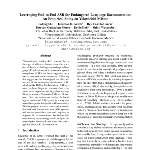 Leveraging End-to-End ASR for Endangered Language Documentation: An ...