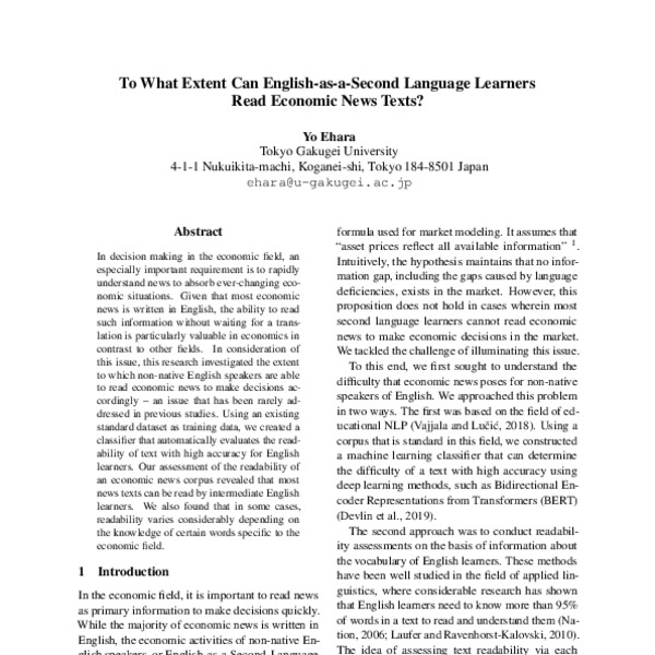 To What Extent Can English-as-a-Second Language Learners Read Economic ...