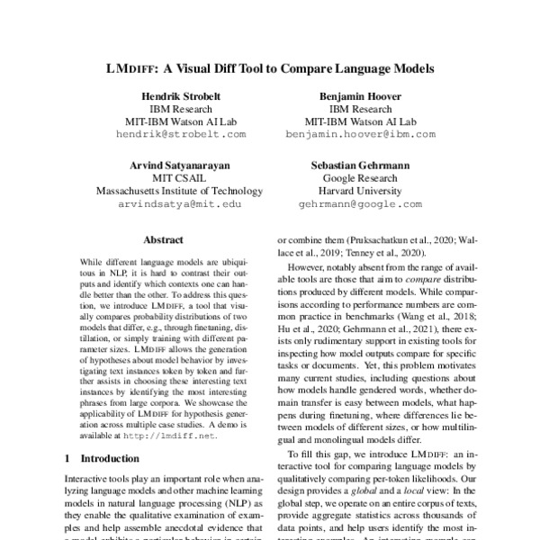 LMdiff: A Visual Diff Tool to Compare Language Models - ACL Anthology