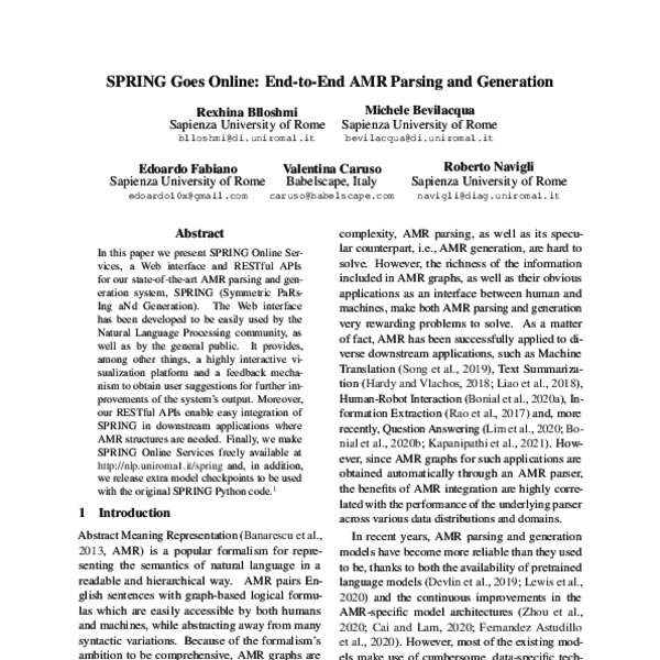 Spring Goes Online End To End Amr Parsing And Generation Acl Anthology