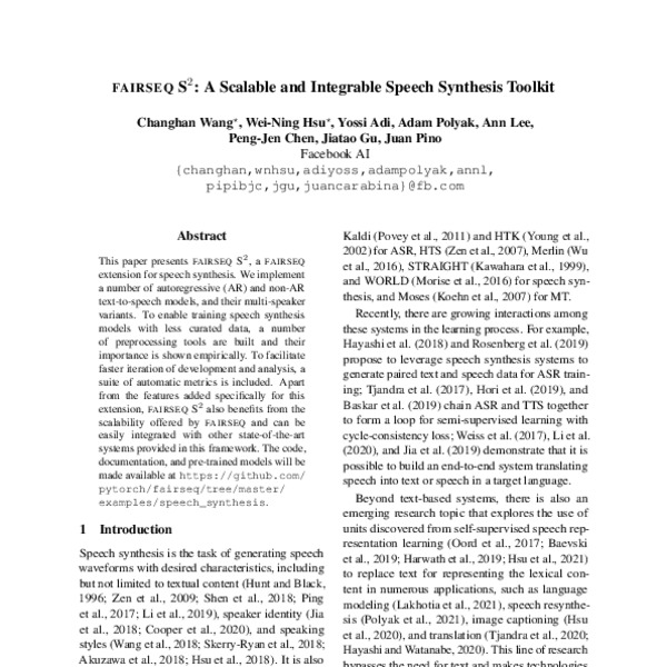 fairseq Sˆ2: A Scalable and Integrable Speech Synthesis Toolkit - ACL ...