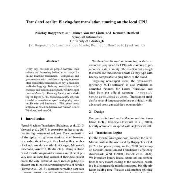 TranslateLocally: Blazing-fast translation running on the local CPU ...
