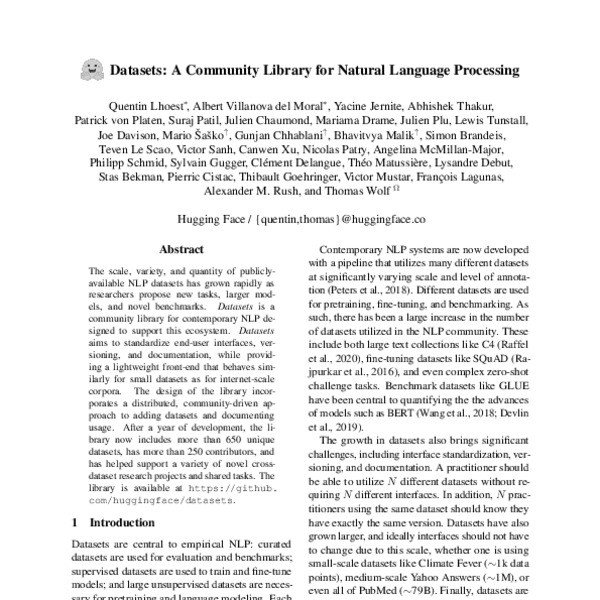 Datasets: A Community Library for Natural Language Processing - ACL ...