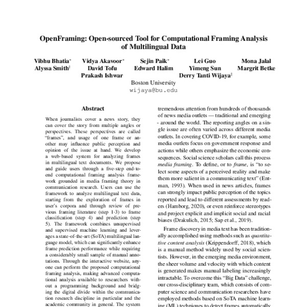 OpenFraming: Open-sourced Tool for Computational Framing Analysis of Multilingual Data - ACL ...