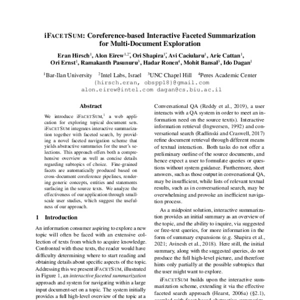 iFacetSum: Coreference-based Interactive Faceted Summarization for Multi-Document Exploration ...