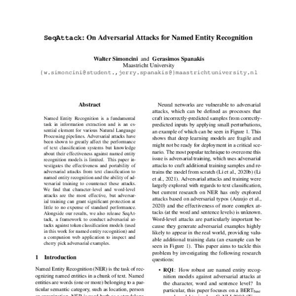 SeqAttack: On Adversarial Attacks for Named Entity Recognition - ACL Anthology