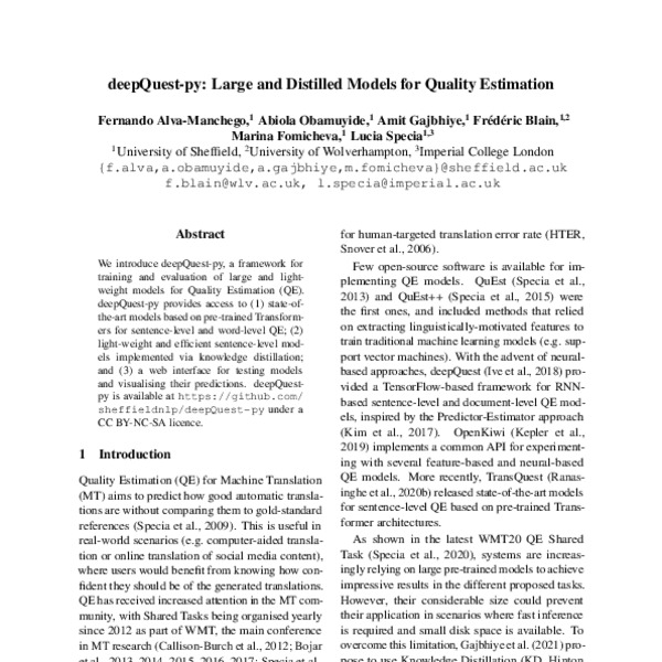 deepQuest-py: Large and Distilled Models for Quality Estimation - ACL Anthology