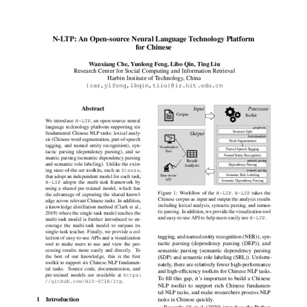 N-LTP: An Open-source Neural Language Technology Platform for Chinese - ACL Anthology