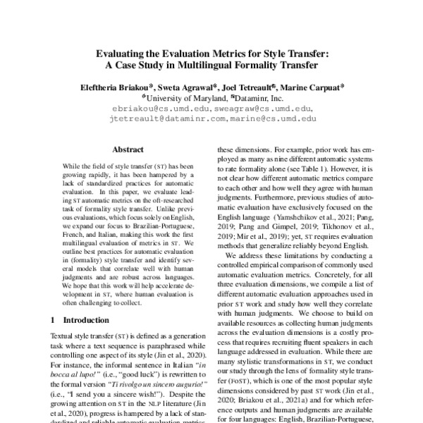 Evaluating the Evaluation Metrics for Style Transfer: A Case Study in Multilingual Formality ...