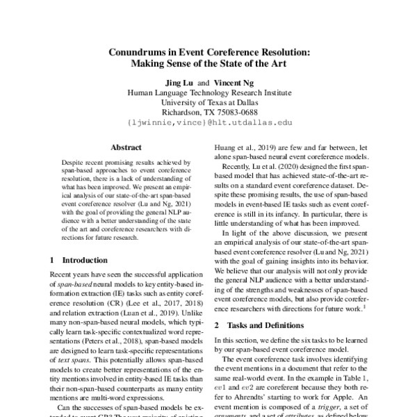 Conundrums in Event Coreference Resolution: Making Sense of the State ...