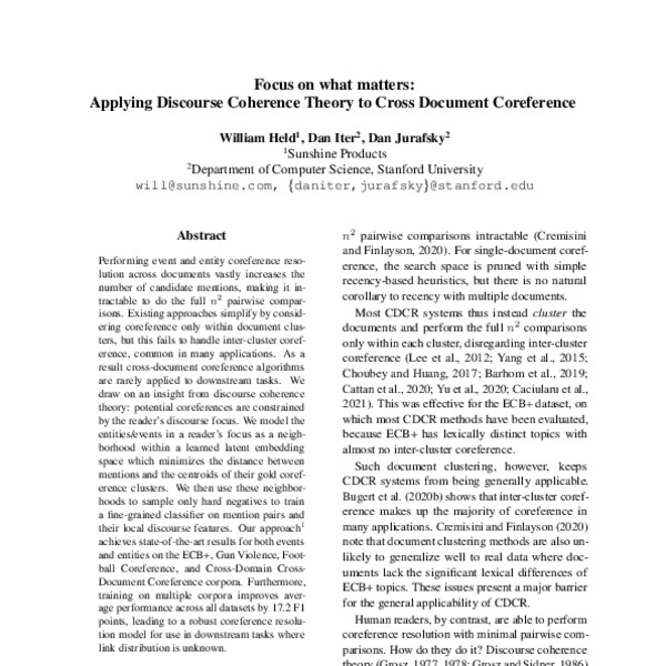 Focus On What Matters Applying Discourse Coherence Theory To Cross Document Coreference Acl