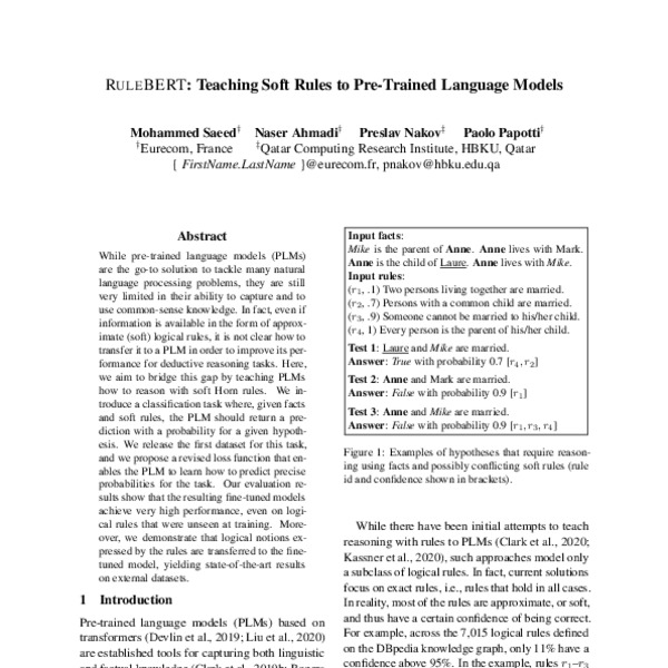 RuleBERT: Teaching Soft Rules to Pre-Trained Language Models - ACL Anthology