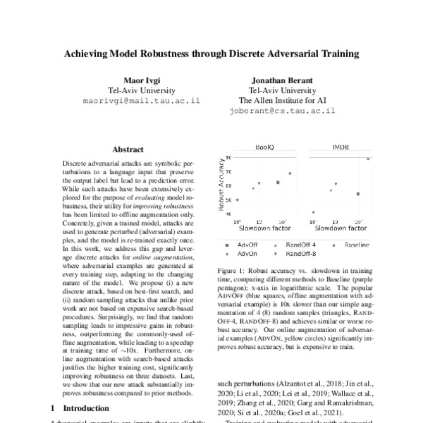 Achieving Model Robustness through Discrete Adversarial Training - ACL Anthology