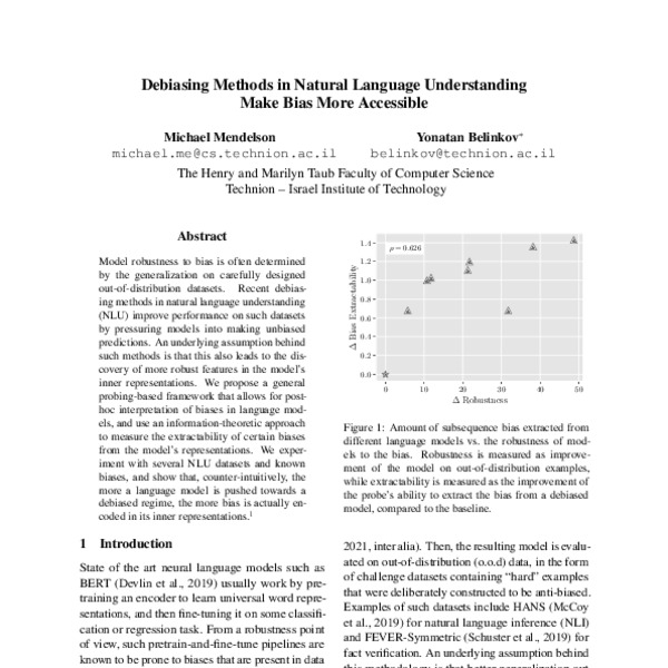 Debiasing Methods in Natural Language Understanding Make Bias More Accessible - ACL Anthology