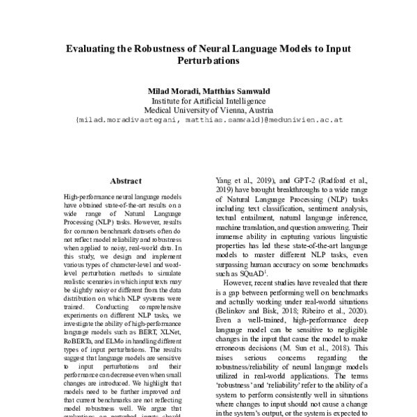 Evaluating the Robustness of Neural Language Models to Input Perturbations - ACL Anthology