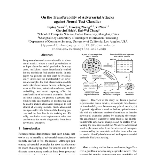 On the Transferability of Adversarial Attacks against Neural Text Classifier - ACL Anthology