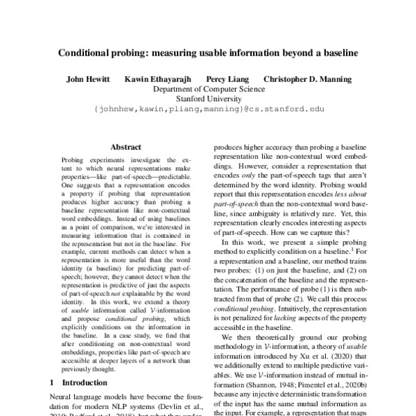Conditional probing: measuring usable information beyond a baseline - ACL Anthology