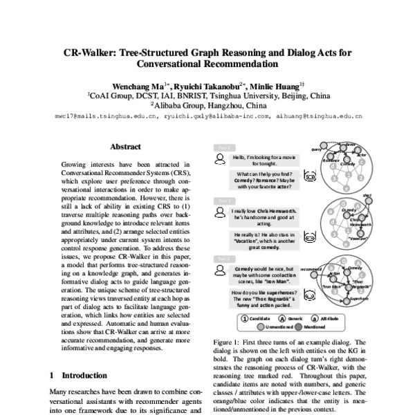 CR-Walker: Tree-Structured Graph Reasoning and Dialog Acts for Conversational Recommendation ...