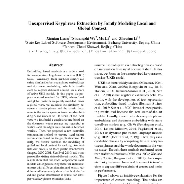 Unsupervised Keyphrase Extraction by Jointly Modeling Local and Global Context - ACL Anthology
