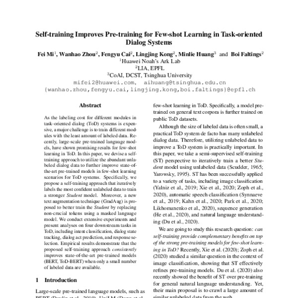 Self-training Improves Pre-training for Few-shot Learning in Task-oriented Dialog Systems - ACL ...