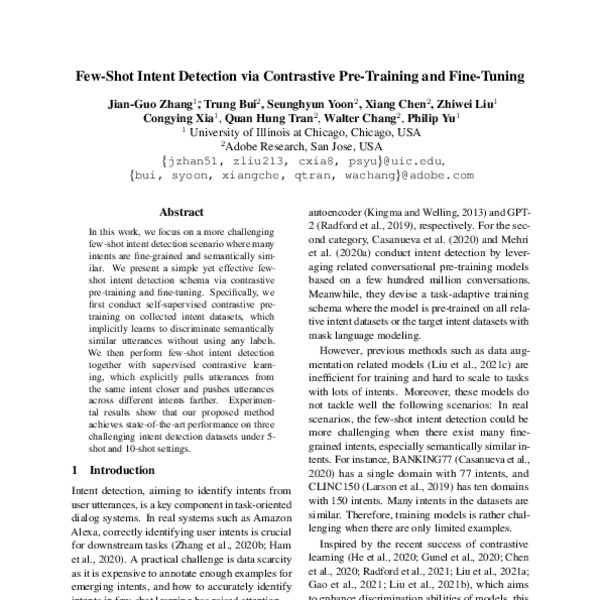 Few-Shot Intent Detection via Contrastive Pre-Training and Fine-Tuning - ACL Anthology