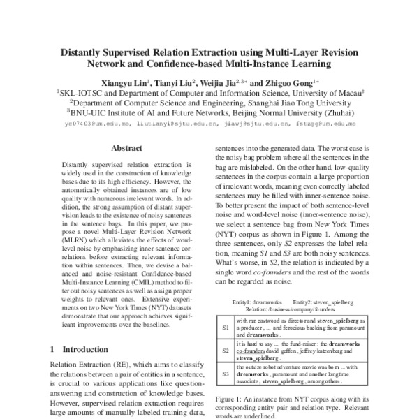Distantly Supervised Relation Extraction using Multi-Layer Revision Network and Confidence-based ...