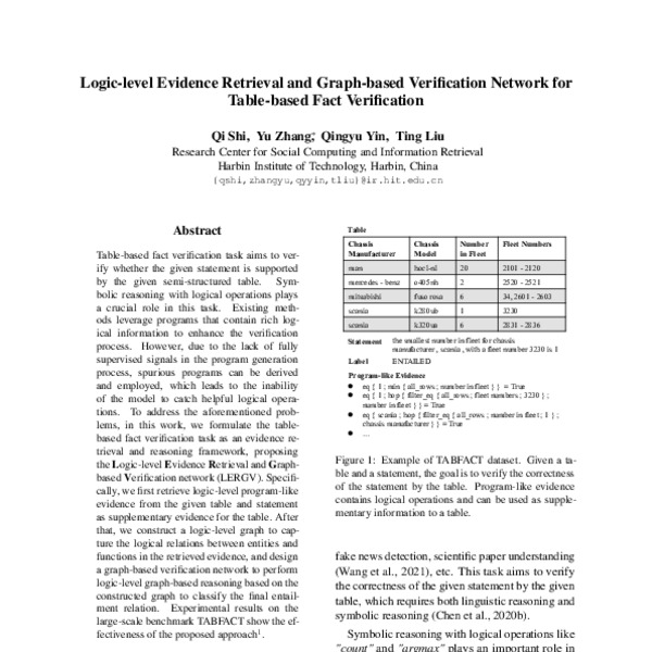 Logic-level Evidence Retrieval and Graph-based Verification Network for Table-based Fact ...