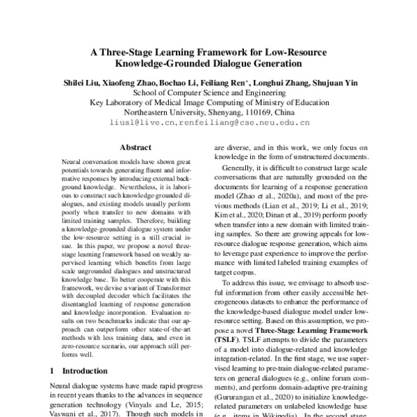 A Three-Stage Learning Framework for Low-Resource Knowledge-Grounded Dialogue Generation - ACL ...