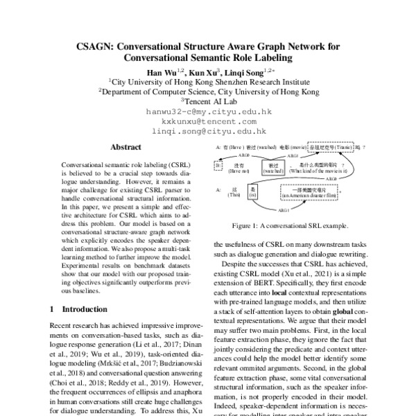 CSAGN: Conversational Structure Aware Graph Network for Conversational Semantic Role Labeling ...