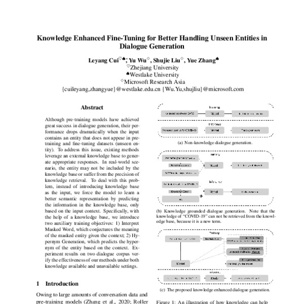 Knowledge Enhanced Fine-Tuning for Better Handling Unseen Entities in Dialogue Generation - ACL ...