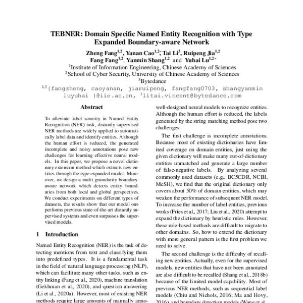 TEBNER: Domain Specific Named Entity Recognition with Type Expanded Boundary-aware Network - ACL ...