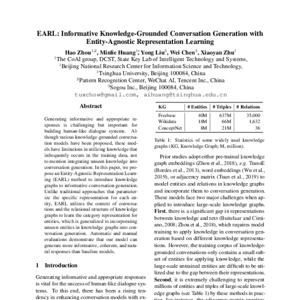 Earl Informative Knowledge Grounded Conversation Generation With Entity Agnostic Representation