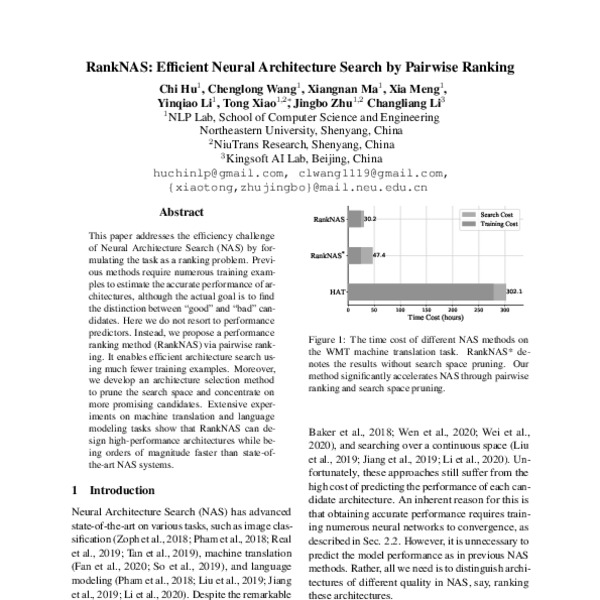 RankNAS: Efficient Neural Architecture Search by Pairwise Ranking - ACL Anthology