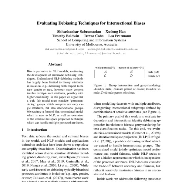Evaluating Debiasing Techniques for Intersectional Biases - ACL Anthology
