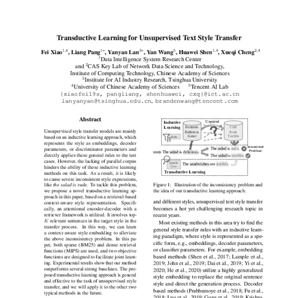Transductive Learning for Unsupervised Text Style Transfer - ACL Anthology