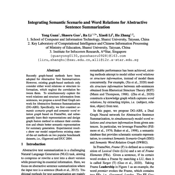 Integrating Semantic Scenario and Word Relations for Abstractive Sentence Summarization - ACL ...