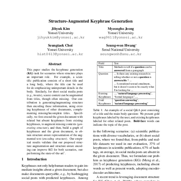Structure-Augmented Keyphrase Generation - ACL Anthology