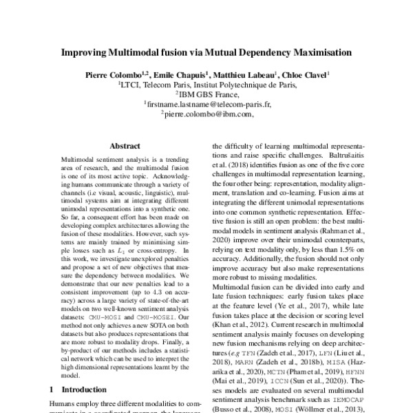 Improving Multimodal fusion via Mutual Dependency Maximisation - ACL Anthology