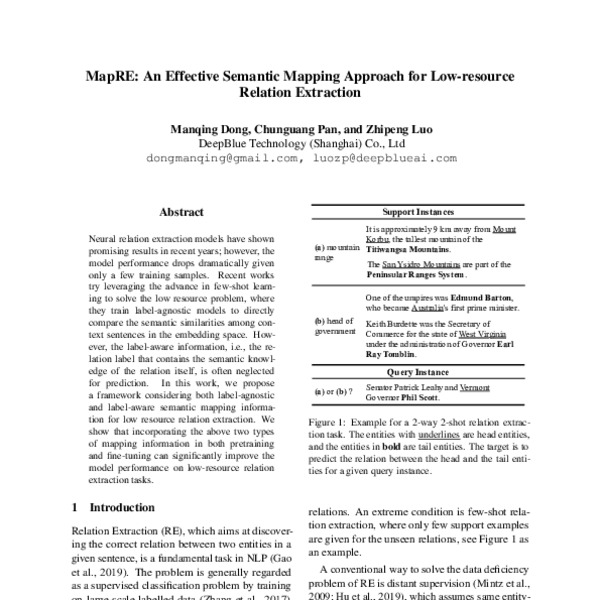 MapRE: An Effective Semantic Mapping Approach for Low-resource Relation Extraction - ACL Anthology
