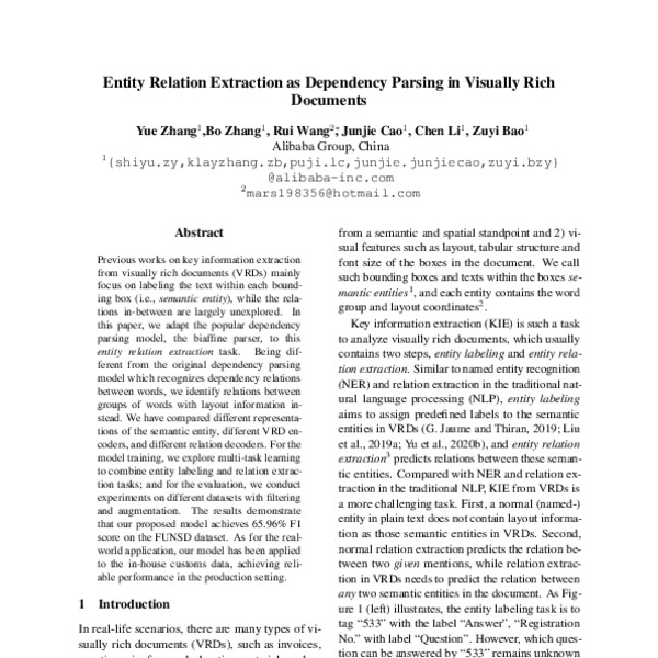 Entity Relation Extraction as Dependency Parsing in Visually Rich Documents - ACL Anthology